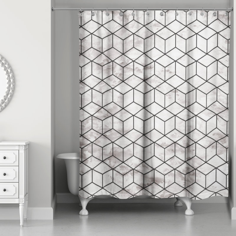 Everly Quinn Bellamira Marble Geometric Cube Single Shower Curtain
